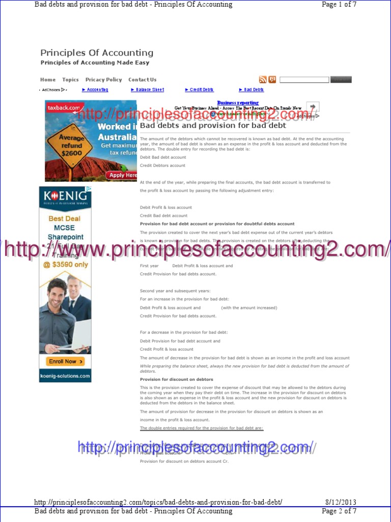 Bad Debts and Provision For Bad Debt - Principles of Accounting | PDF ...