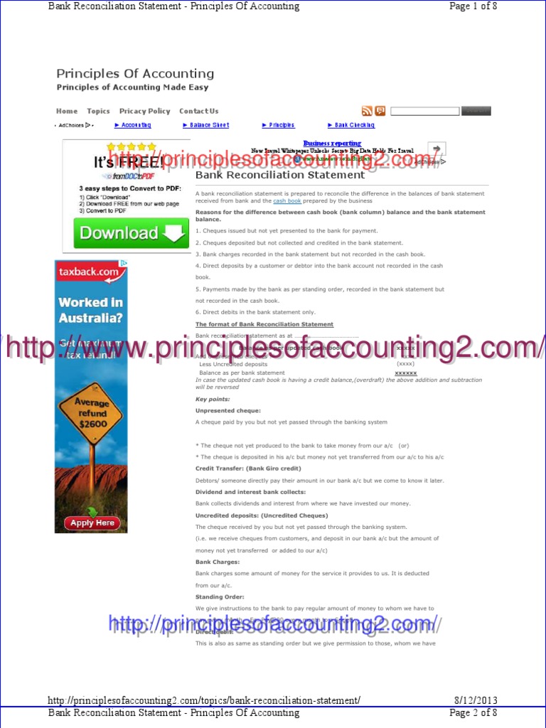 Bank Reconciliation Statement Guide | PDF | Bookkeeping | Debits And ...