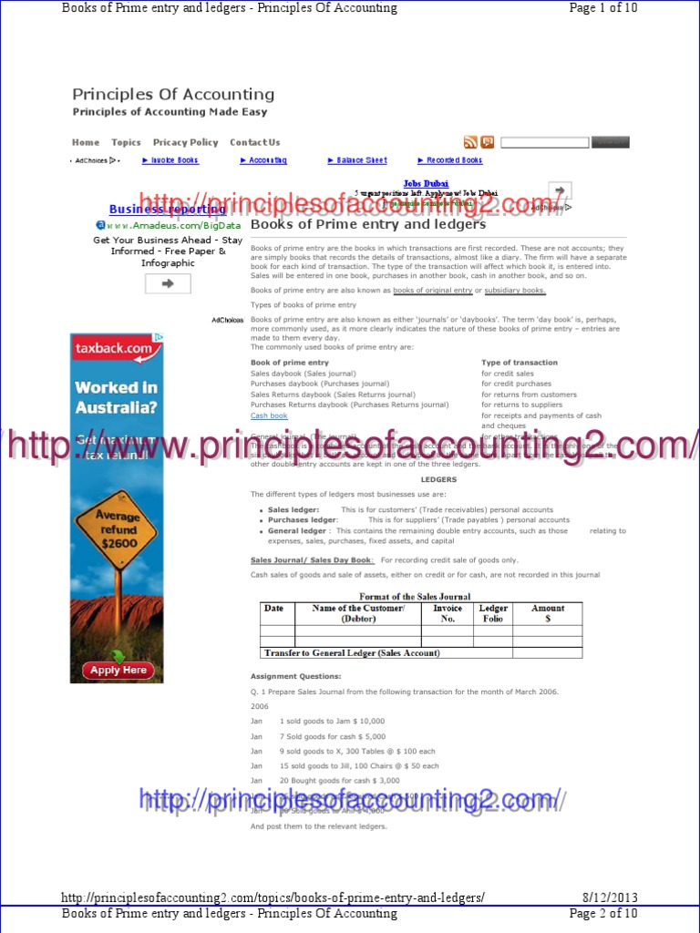 Books of Prime Entry and Ledgers - Principles of Accounting | Debits ...
