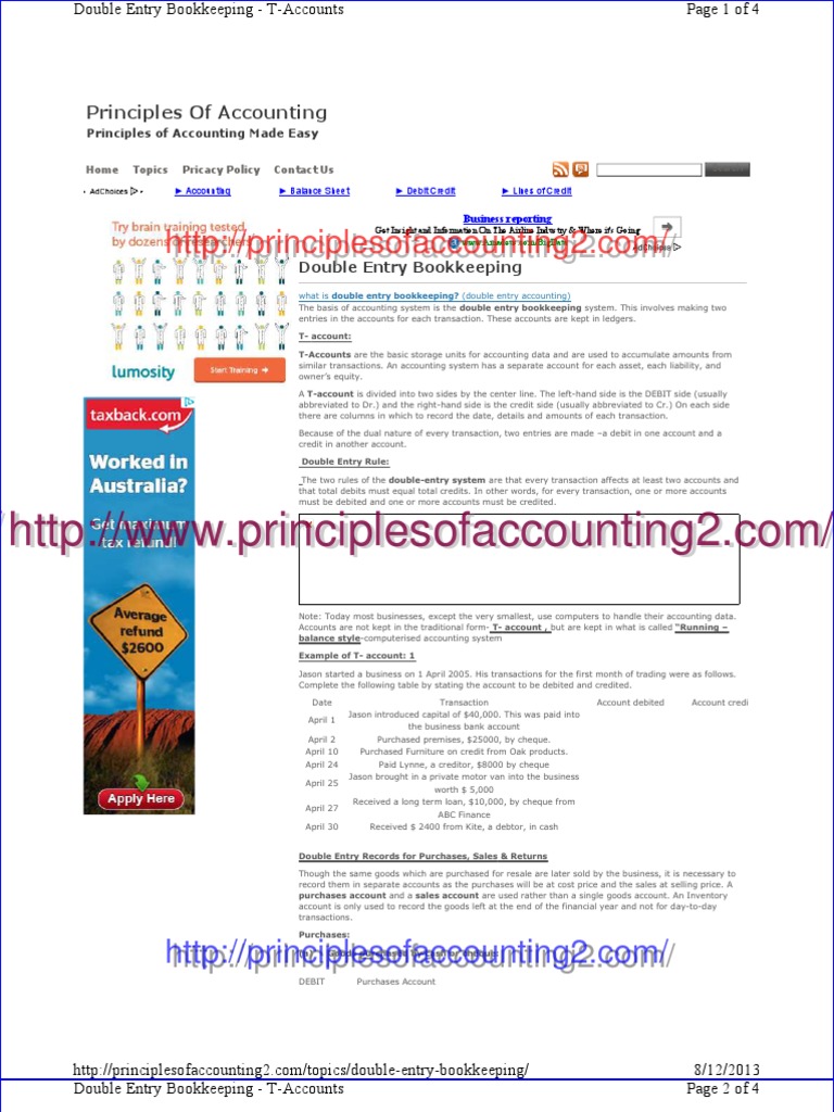 Double Entry Bookkeeping - T-Accounts | PDF | Debits And Credits ...