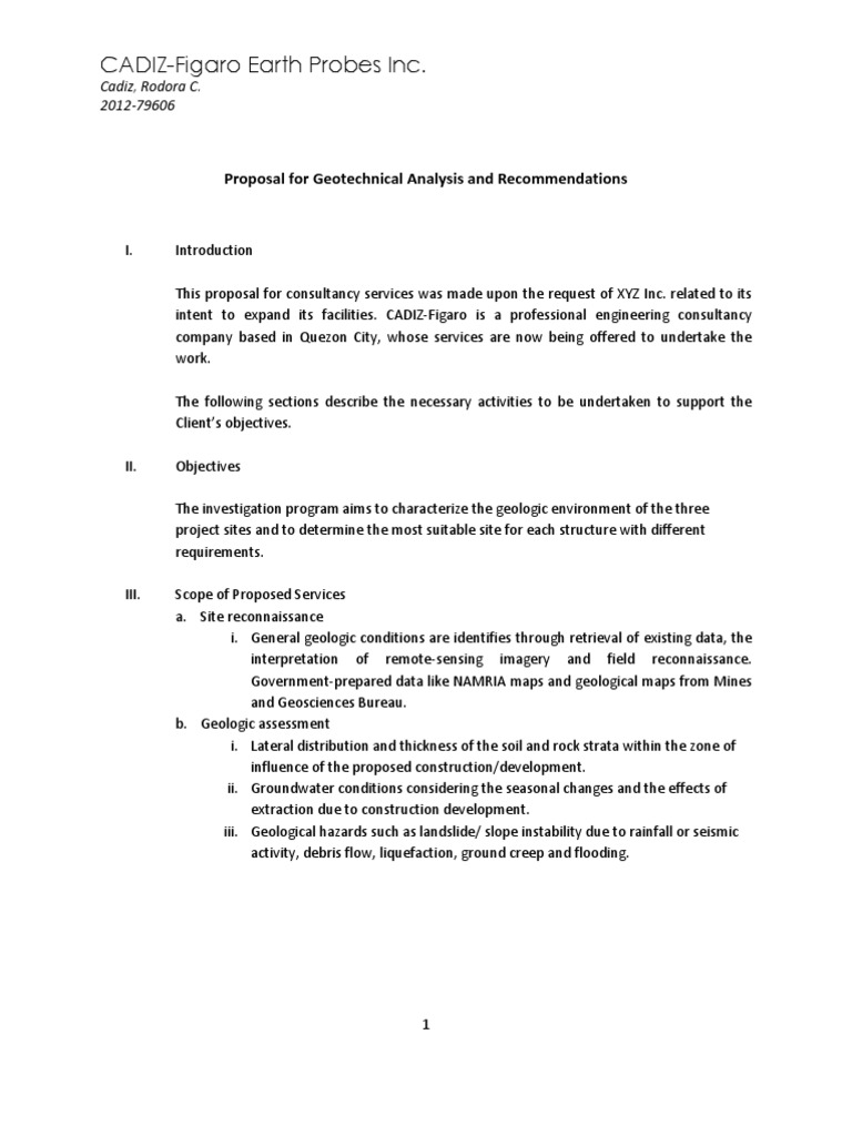 Proposal for Geotechnical Investigation | Geotechnical Engineering ...