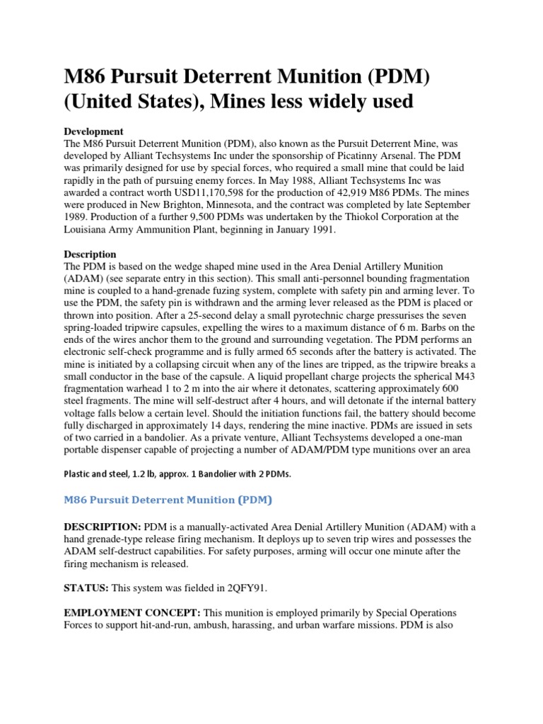 M86 Pursuit Deterrent Munition | PDF | Ammunition | Explosive Weapons