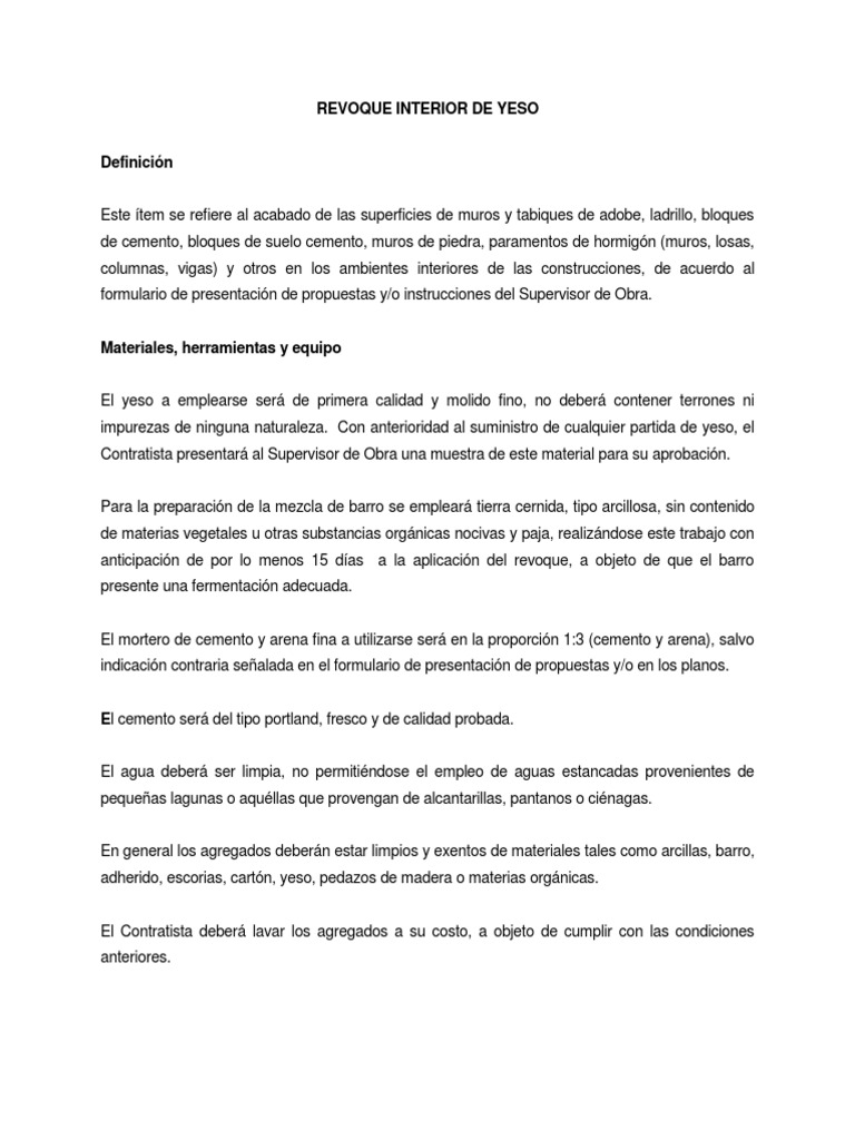 Revoque Interior | Descargar gratis PDF | Yeso | Cemento