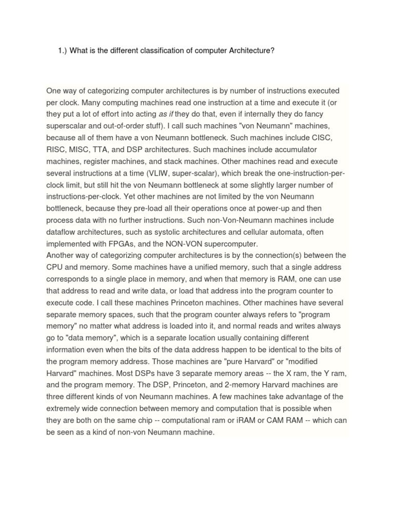 Different Classification of Computer Architecture | PDF | Computer Data ...
