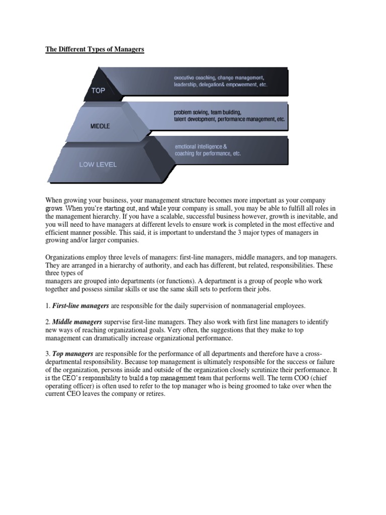 The Different Types of Managers | PDF | Employment | Chief Operating ...