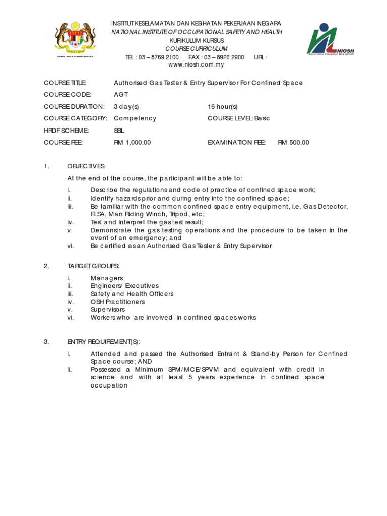 Training Requirements and Curriculum for Authorised Gas Tester and ...