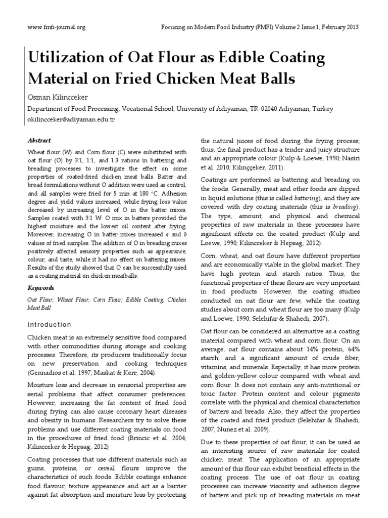 Utilization of Oat Flour As Edible Coating Material On Fried Chicken ...