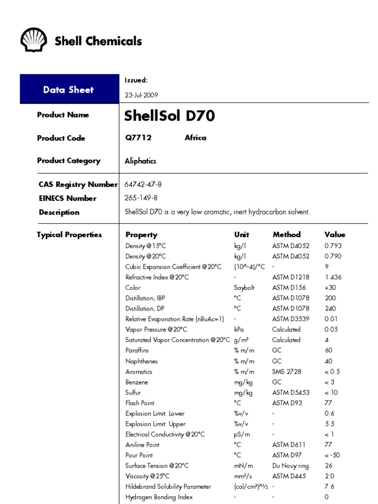 ShellSol D70 Data Sheet PDF Solvent Physical Chemistry, 41% OFF