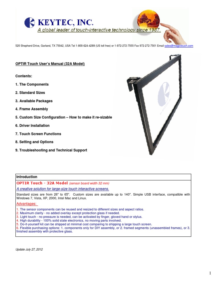 OPTIR Touch Manual (32A Model) | PDF | Electrical Connector | Microsoft ...