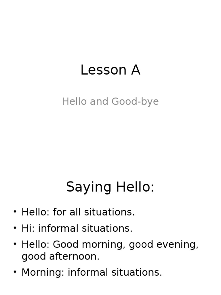 Lesson A: Hello and Good-Bye | PDF | Morphology | Communication