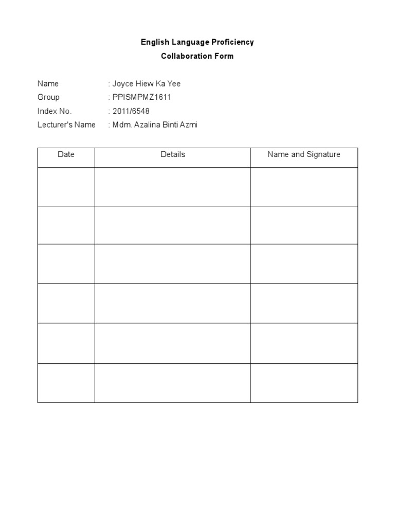 English Proficiency Collaboration Form | PDF