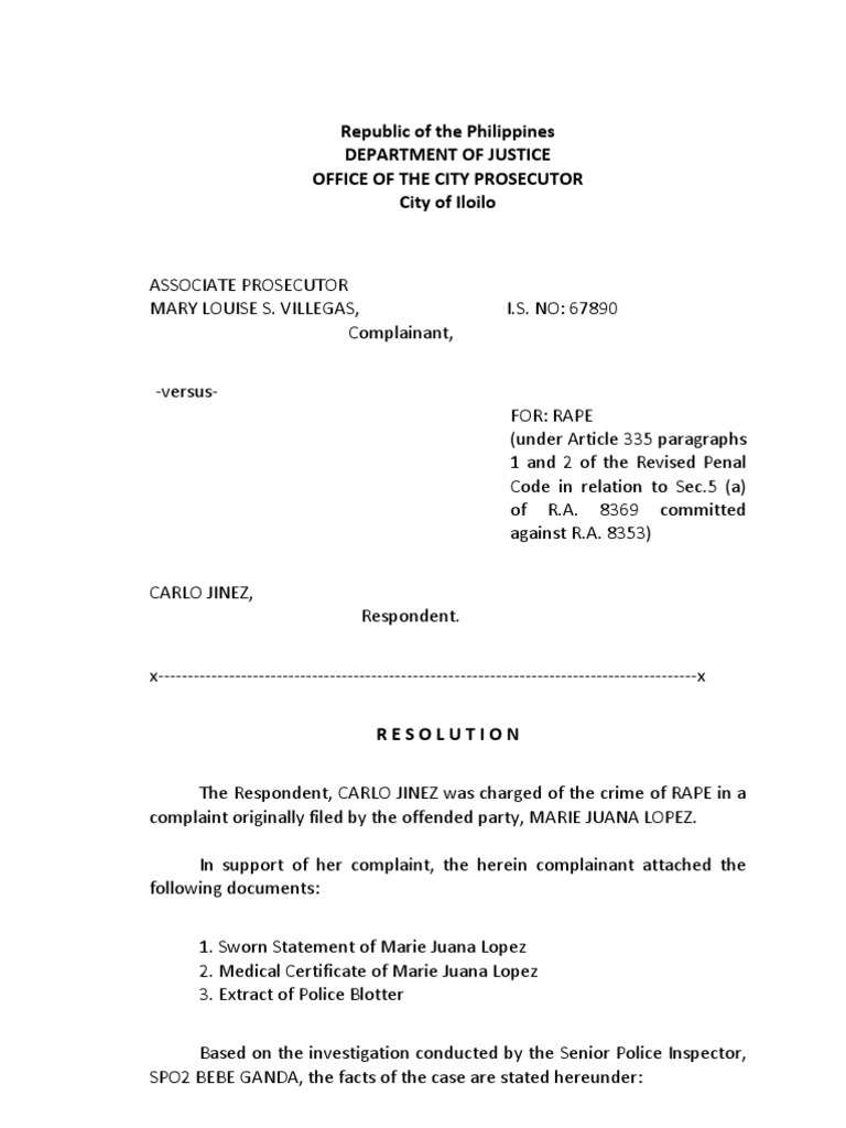 Resolution | PDF | Rape | Witness