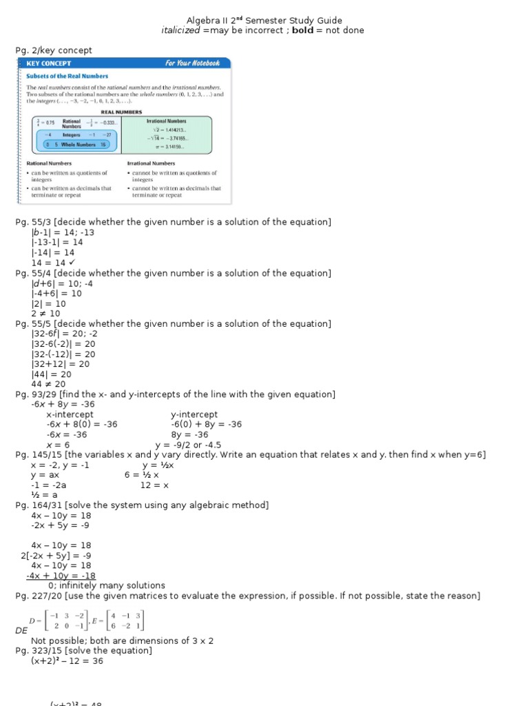 Algebra II 2nd Semester Study Guide | PDF | Logarithm | Function ...
