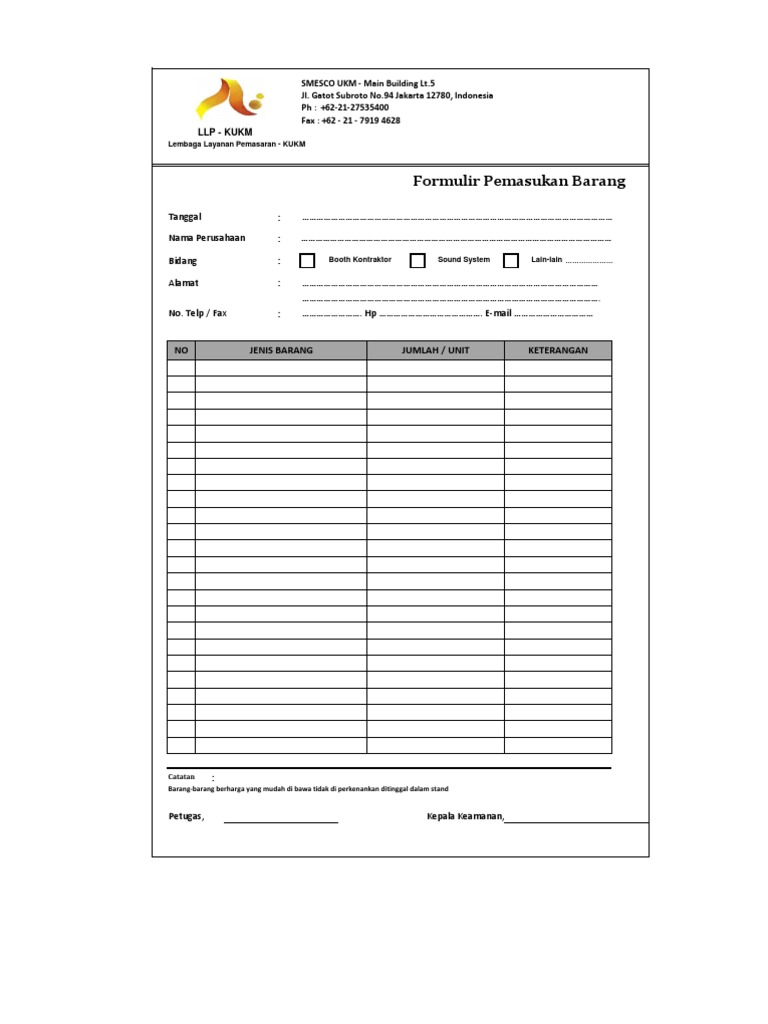 Form Masuk Keluar Barang | PDF
