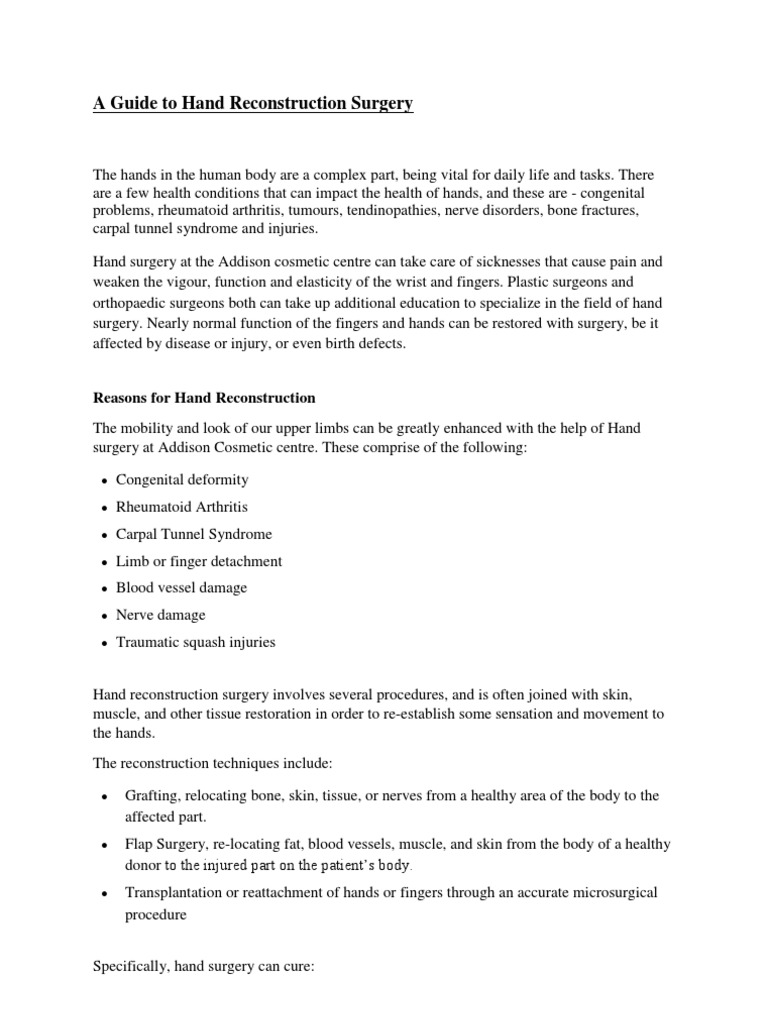 A Guide To Hand Reconstruction Surgery PDF | PDF