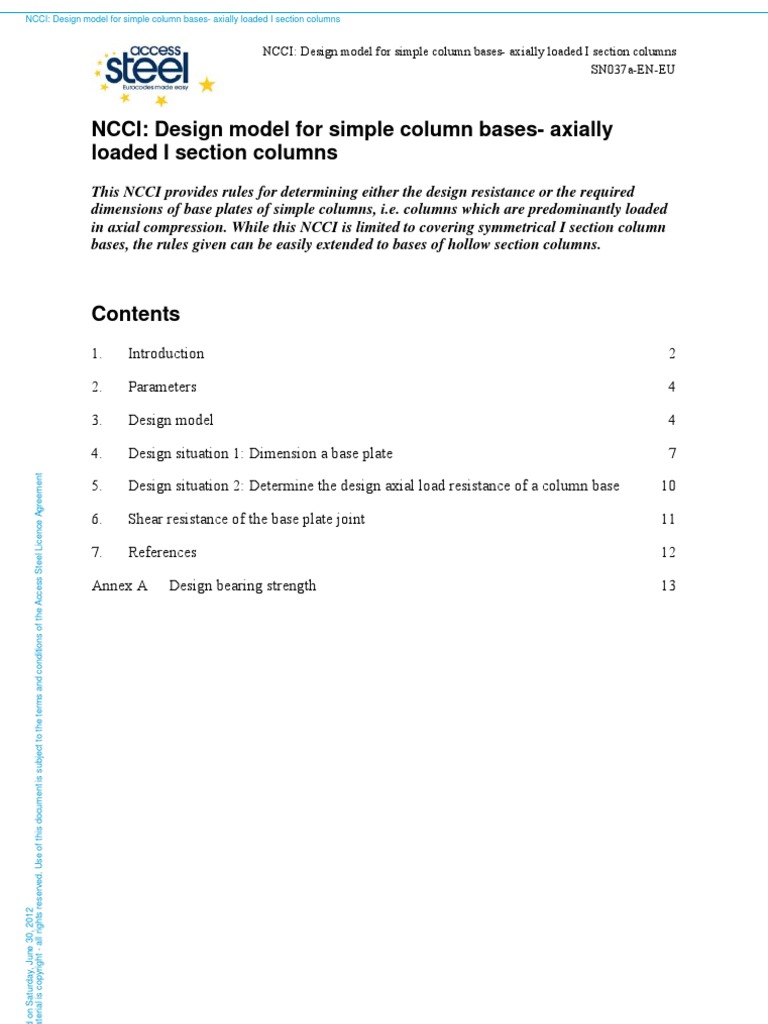 Design Model For Simple Column Bases - Axially Loaded I Section Columns ...