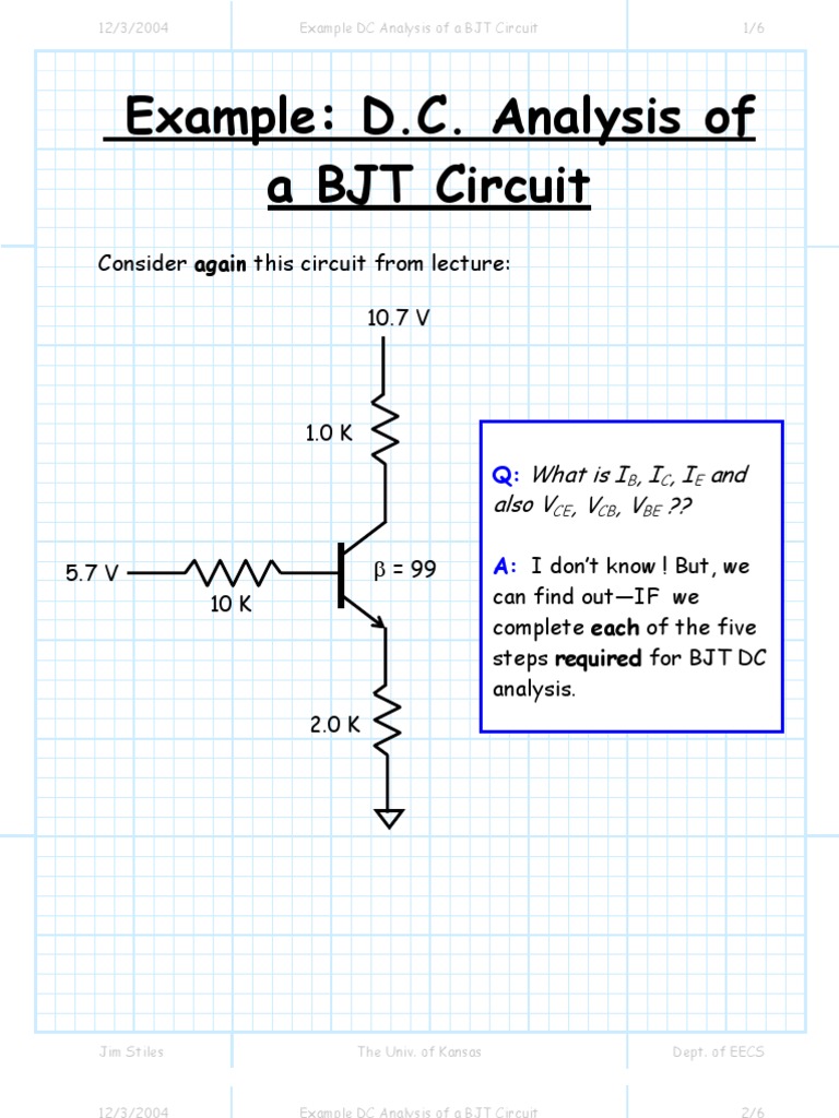 BJT Circuit DC Analysis Example | PDF | Bipolar Junction Transistor ...