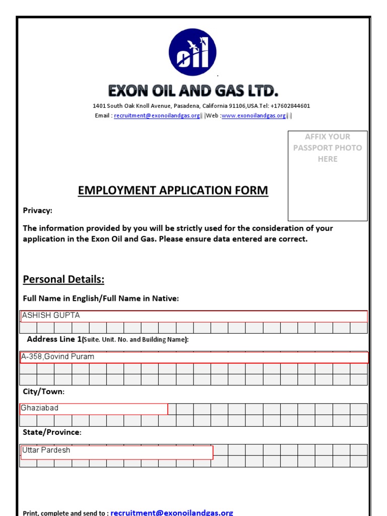 Application Form - Exon Oil and Gas | PDF | Business