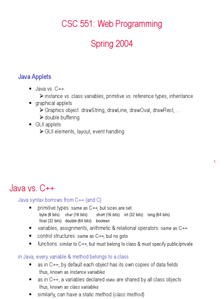 CSC 551: Web Programming Spring 2004: Java Applets | PDF | Java (Programming Language) | C++