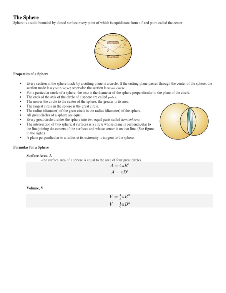 Properties and Characteristics of a Sphere | PDF