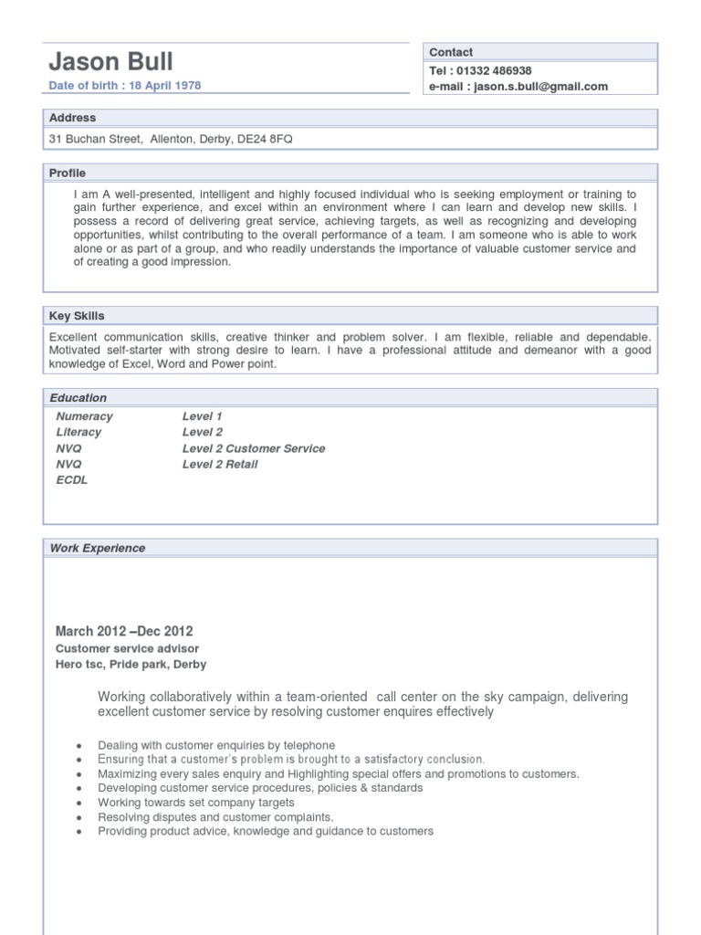 JB CV PDF | PDF | Call Centre | Motivation
