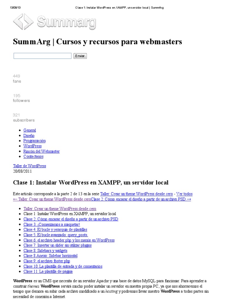 Clase 1 - Instalar WordPress en XAMPP, Un Servidor Local - SummArg | Descargar gratis PDF | Word ...