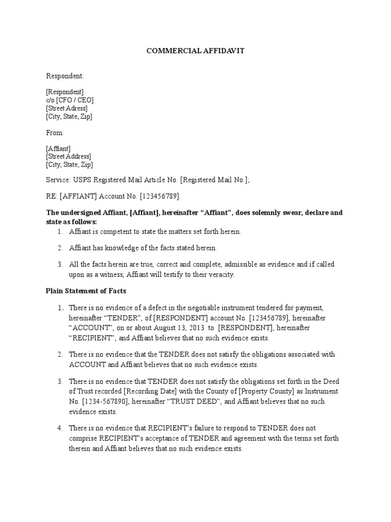 1.3 Commercial Affidavit | PDF | Affidavit | Civil Law (Common Law)