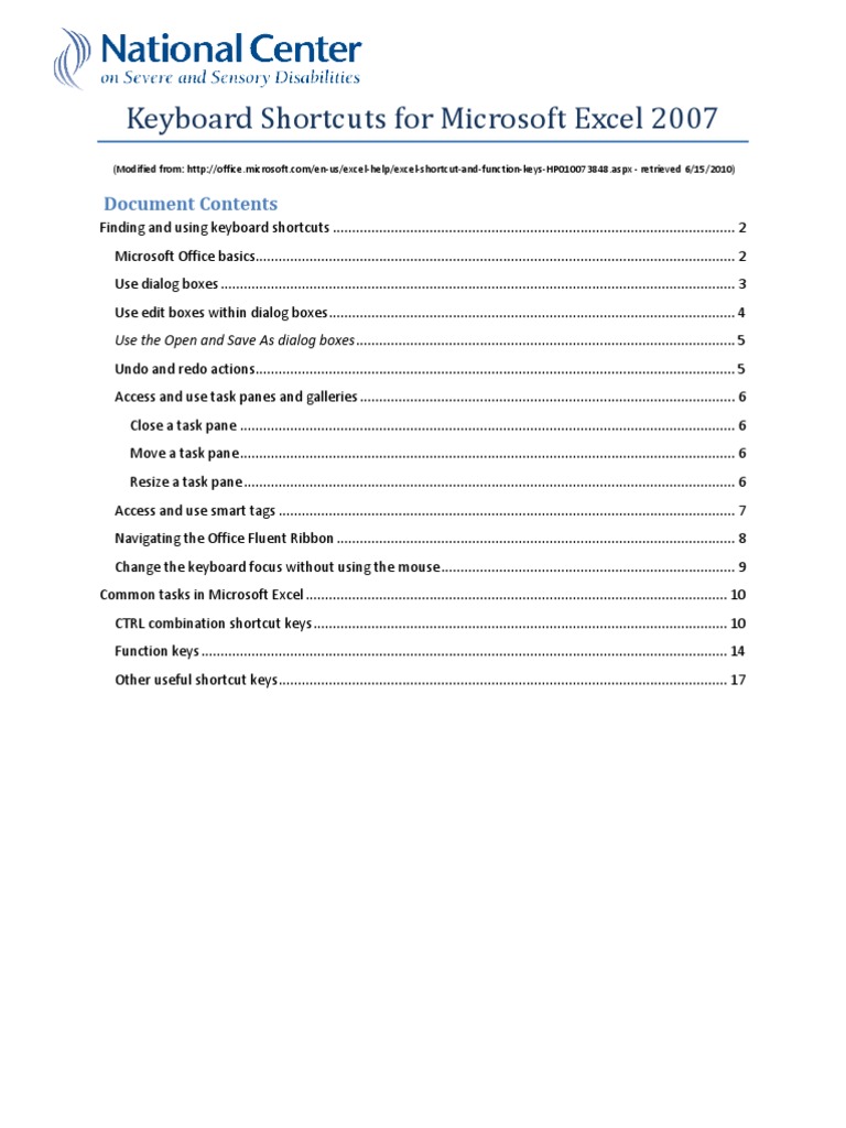 Excel Shortcuts | PDF