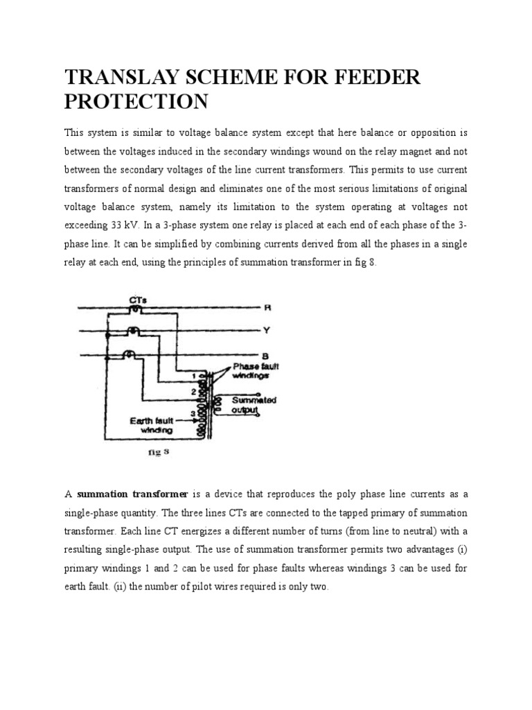 Translay Relay Scheme for Feeder Protection | PDF | Transformer | Relay