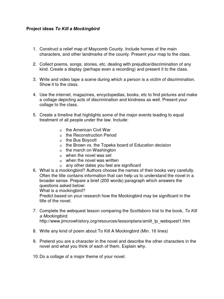 To Kill A Mockingbird Projects