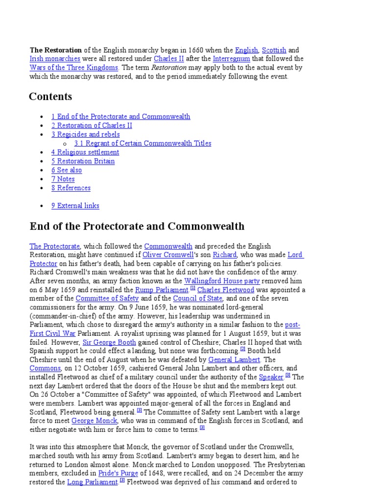 The Restoration of The English Monarchy | PDF | Stuart England ...