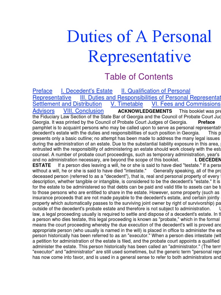 Duties of A Personal Representative in Georgia Probate Court | PDF ...