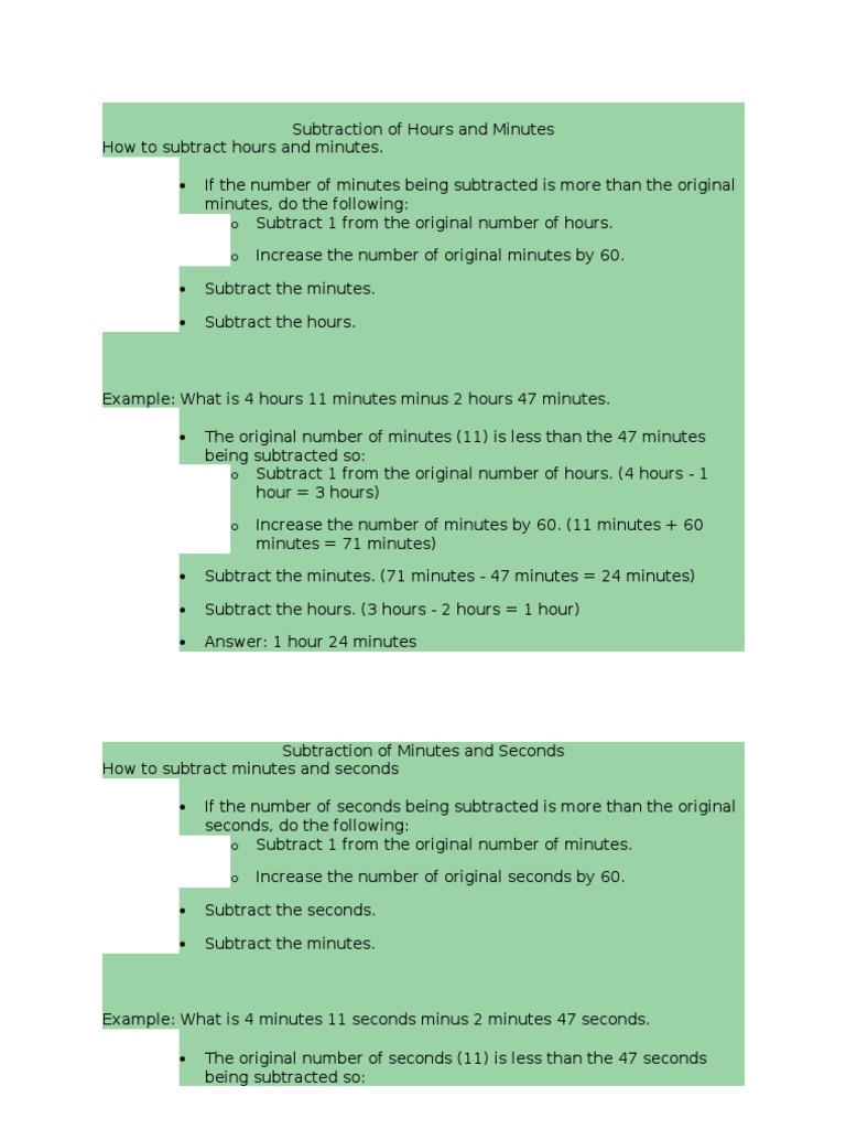 Subtraction of Minutes and Seconds | PDF | Subtraction | Numbers