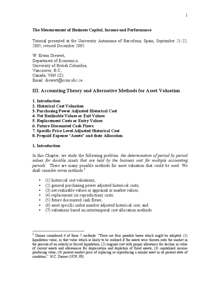 Accounting Theory and Alternative Methods For Asset Valuation | PDF ...