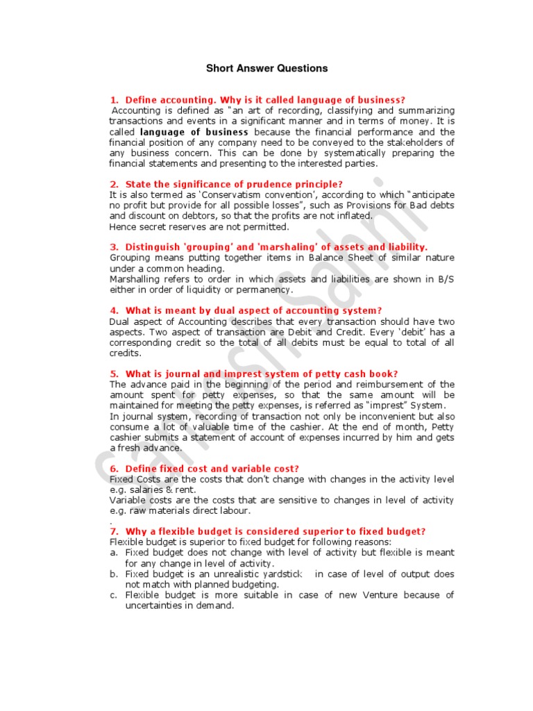Afm - Short Answer Questions | PDF | Business