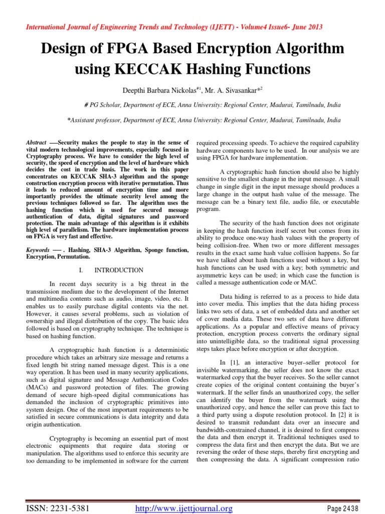 FPGA-Based KECCAK Encryption Design | PDF | Cryptography | Data Compression