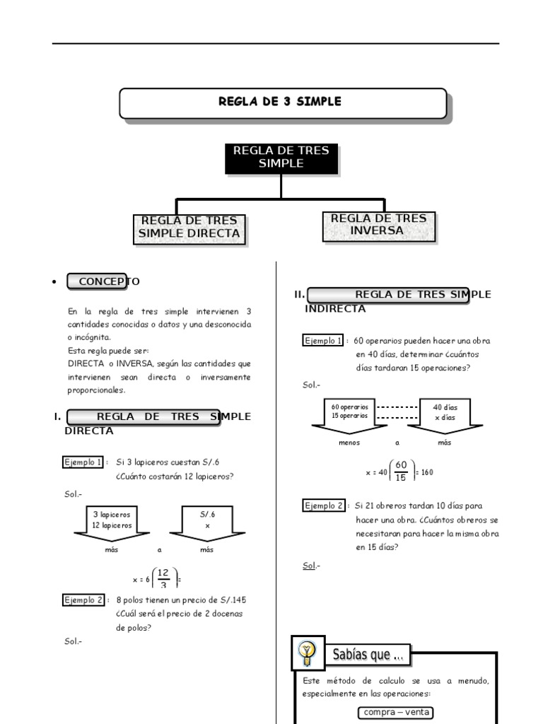 Regla de Tres Simple: Directa e Indirecta | PDF | Aritmética | Objetos ...