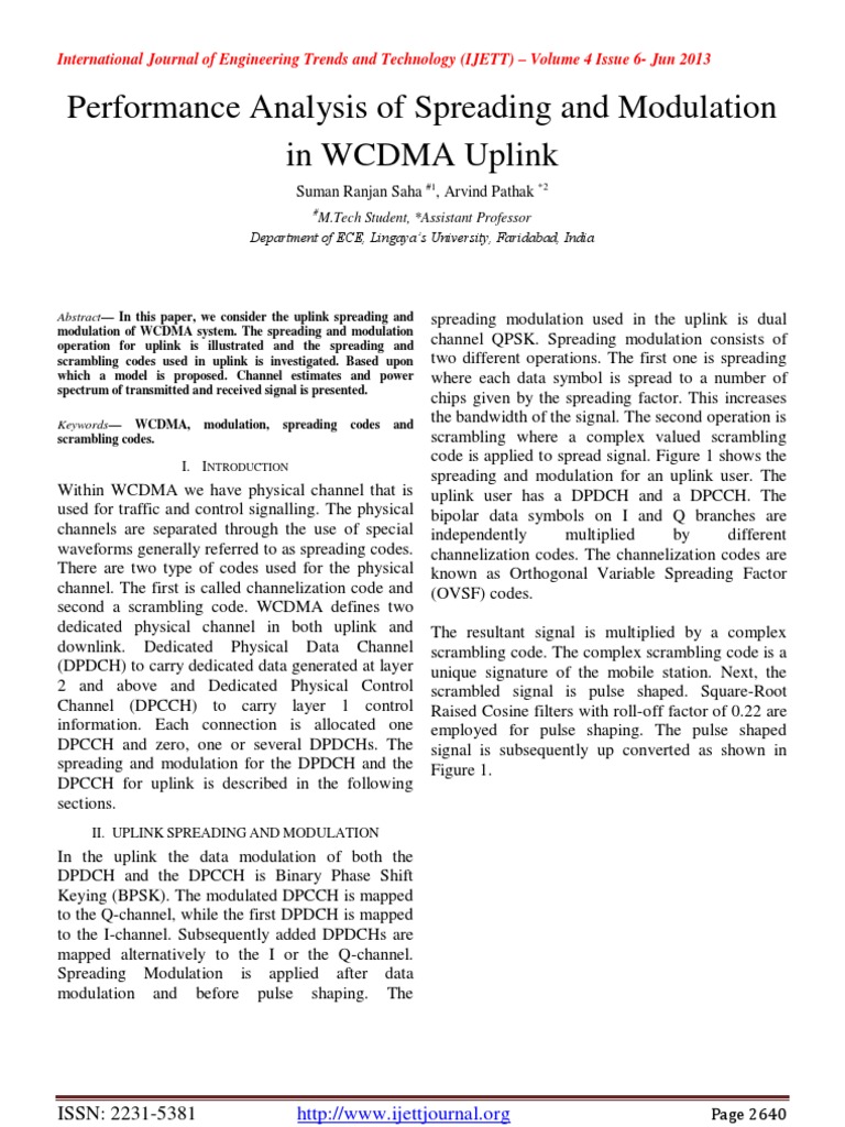 Performance Analysis of Spreading and Modulation in WCDMA Uplink | PDF ...