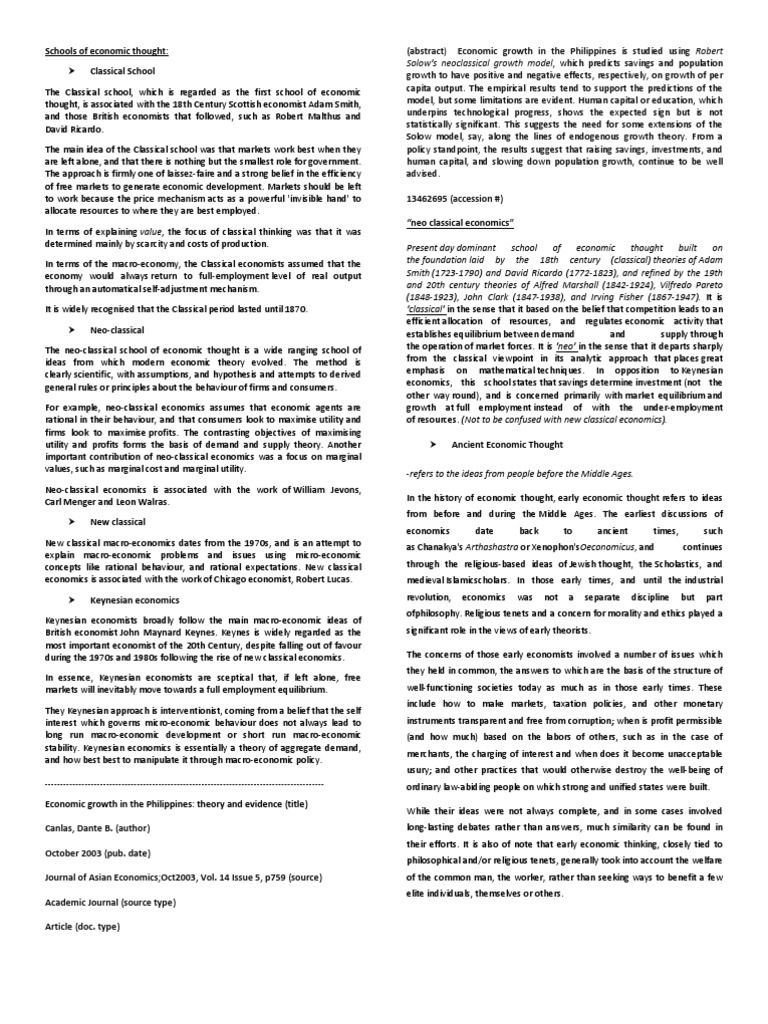 Overview of Economic Schools of Thought | PDF | Neoclassical Economics ...