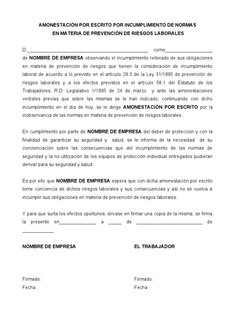 Propuesta Formato de Amonestacion Escrita y Verbal