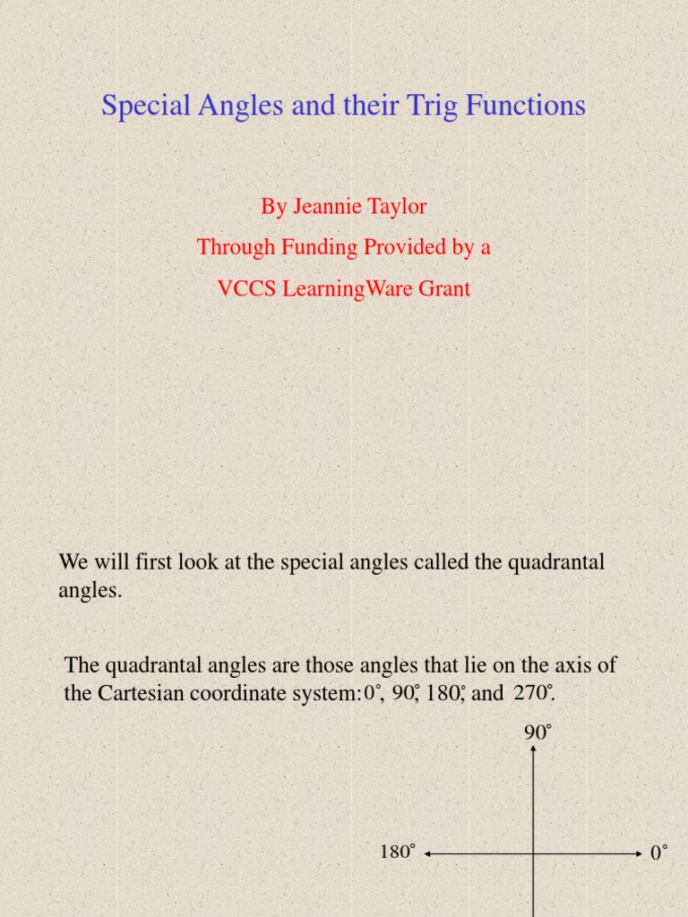 Trig Functionsof Special Angles | PDF | Trigonometric Functions | Trigonometry