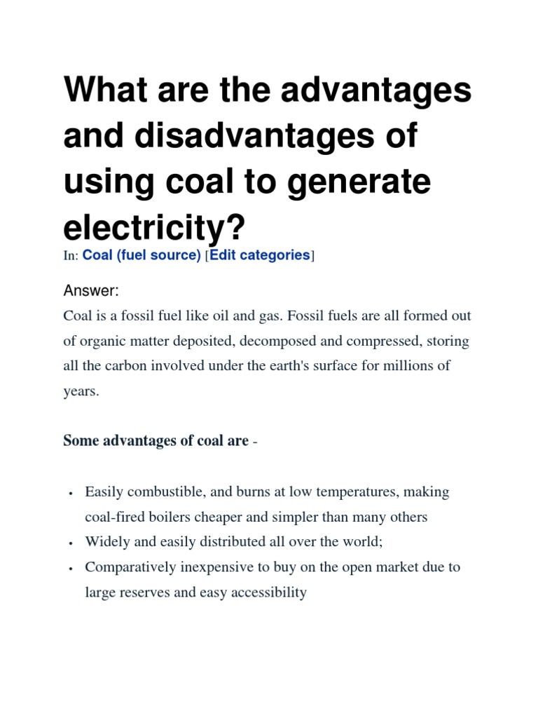 What Are The Advantages and Disadvantages of Using Coal To Generate Electricity | PDF | Coal ...