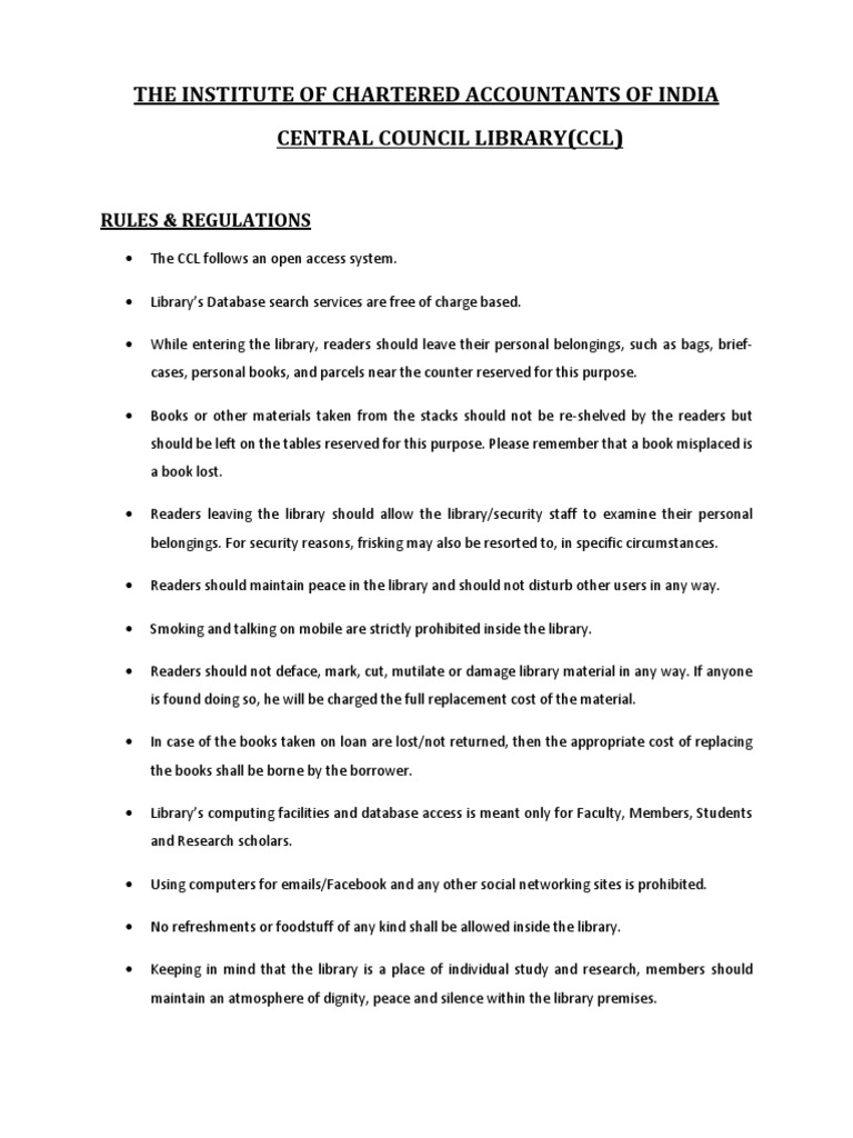Rules and Regulations for Borrowing and Library Services at The ...