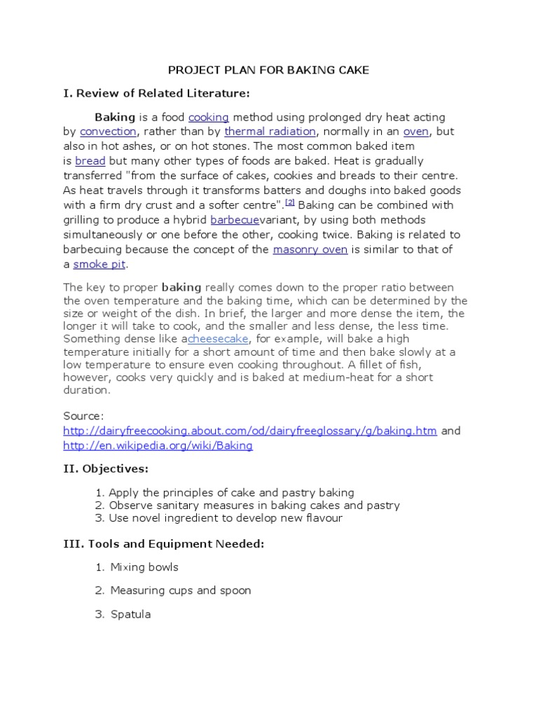 Project Plan For Baking | PDF | Baking | Food And Drink