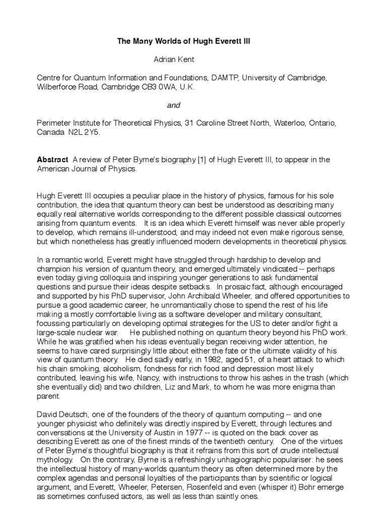 The Many Worlds of Hugh Everett III 1103.4163 | Many Worlds ...