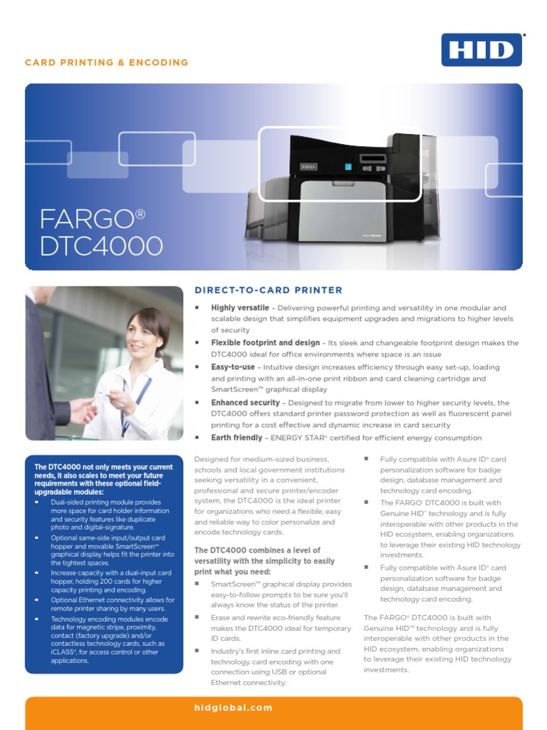 Fargo DTC4000 ID Card Printer | PDF | Printer (Computing) | Smart Card