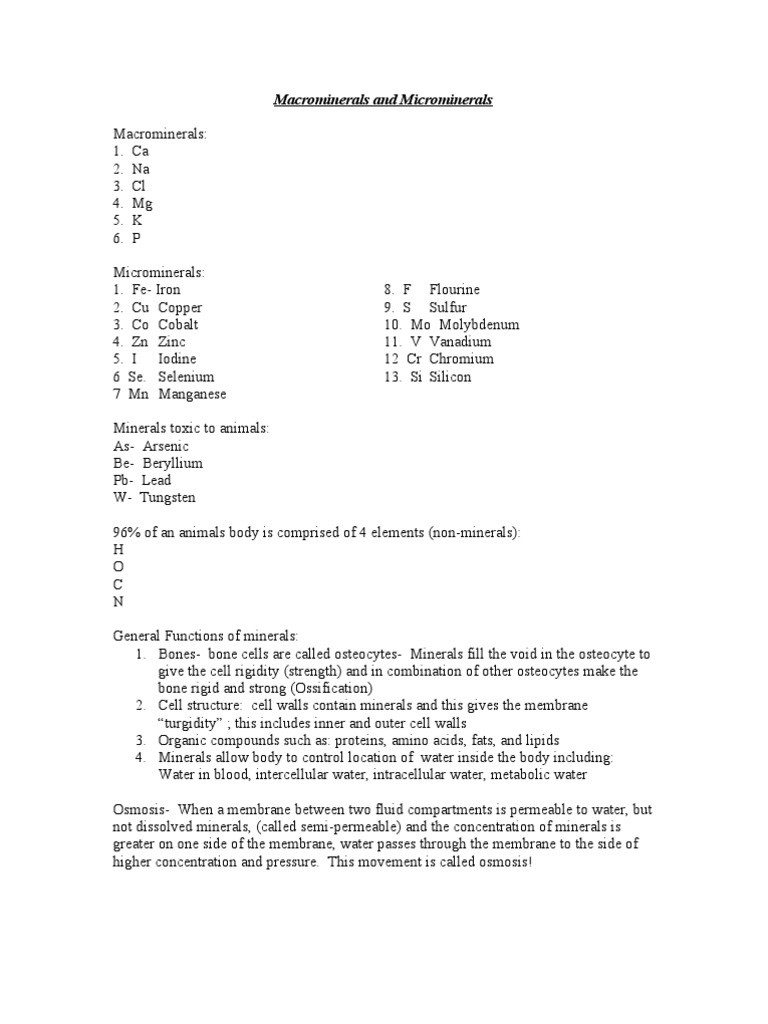 Overview of Macrominerals and Microminerals | PDF | Cell Membrane ...