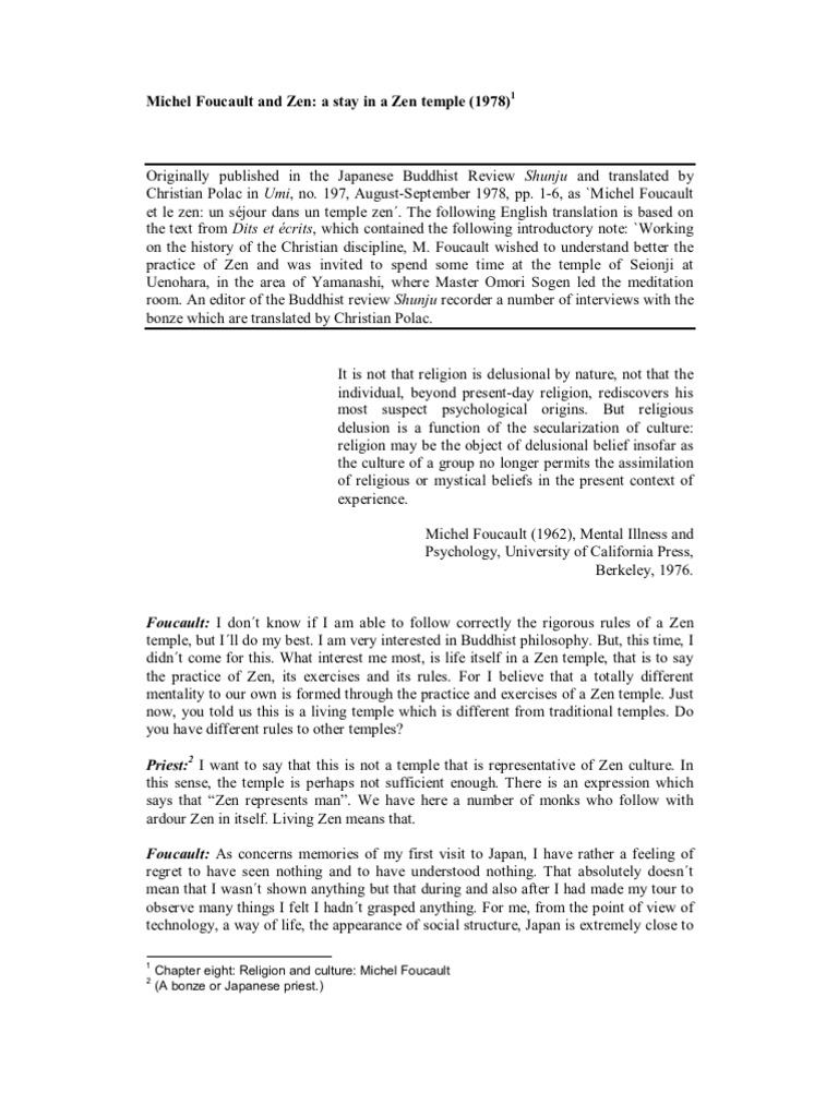 Michel Foucault and Zen | PDF | Zen | Christian Mysticism