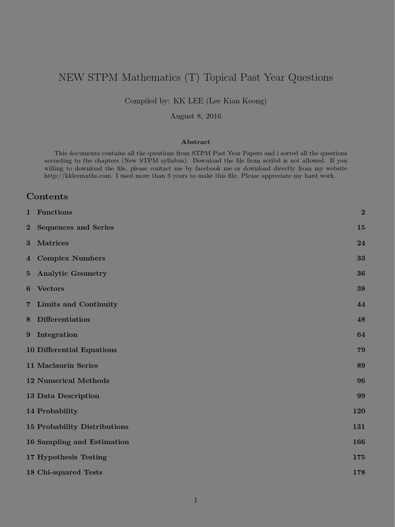 STPM Mathematics T Past Year Questions | PDF | Function (Mathematics ...