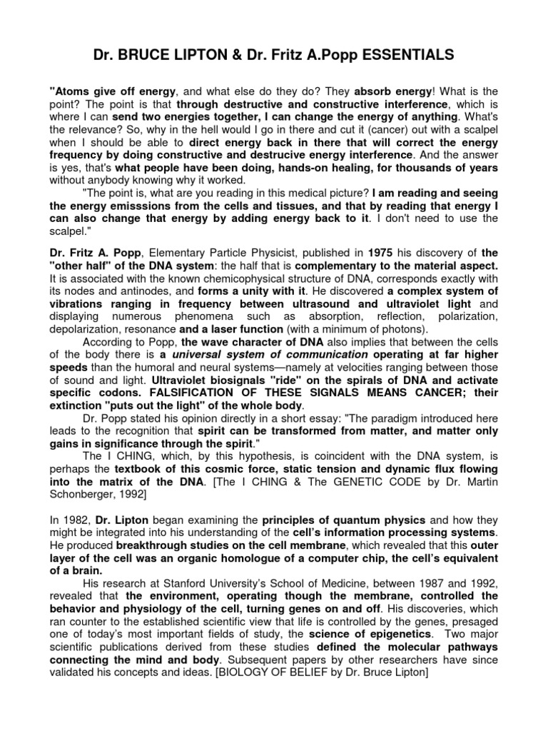 Dr. Bruce Lipton & Dr. Fritz A.Popp Essentials | PDF | Mind | Perception